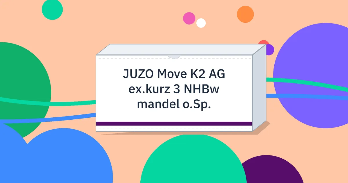 Symbolbild: Packung mit der Aufschrift JUZO Move K2 AG ex.kurz 3 NHBw mandel o.Sp. (PZN 16641155) – Verfügbarkeit und Bezug in Apotheken in Frankfurt am Main