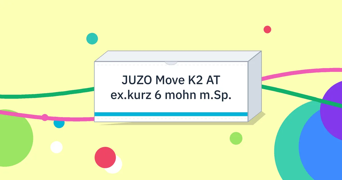 Symbolbild: Packung mit der Aufschrift JUZO Move K2 AT ex.kurz 6 mohn m.Sp. (PZN 20671009) – Verfügbarkeit und Bezug in Apotheken in Frankfurt am Main