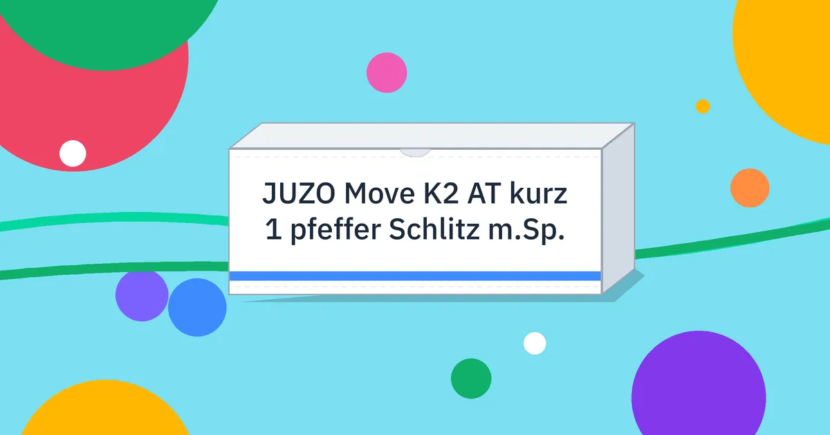 Symbolbild: Packung mit der Aufschrift JUZO Move K2 AT kurz 1 pfeffer Schlitz m.Sp. (PZN 20674692) – Verfügbarkeit und Bezug in Apotheken in Frankfurt am Main