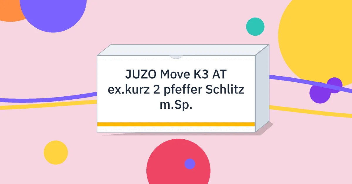 Symbolbild: Packung mit der Aufschrift JUZO Move K3 AT ex.kurz 2 pfeffer Schlitz m.Sp. (PZN 20680907) – Verfügbarkeit und Bezug in Apotheken in Frankfurt am Main