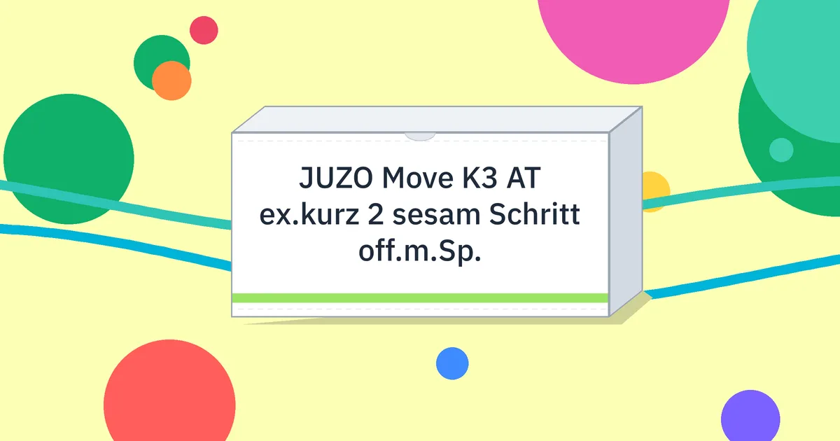 Symbolbild: Packung mit der Aufschrift JUZO Move K3 AT ex.kurz 2 sesam Schritt off.m.Sp. (PZN 20680540) – Verfügbarkeit und Bezug in Apotheken in Frankfurt am Main
