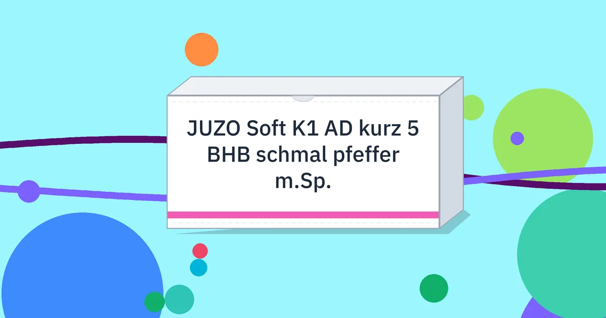 Symbolbild: Packung mit der Aufschrift JUZO Soft K1 AD kurz 5 BHB schmal pfeffer m.Sp. (PZN 15461528) – Verfügbarkeit und Bezug in Apotheken in Frankfurt am Main