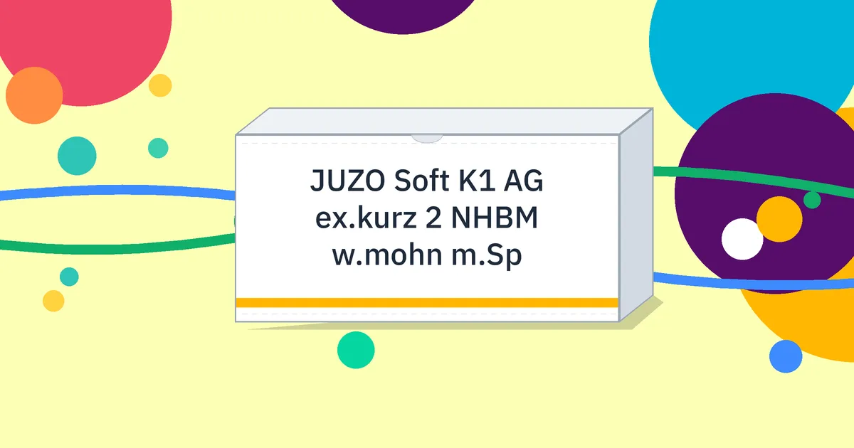Symbolbild: Packung mit der Aufschrift JUZO Soft K1 AG ex.kurz 2 NHBM w.mohn m.Sp (PZN 15017101) – Verfügbarkeit und Bezug in Apotheken in Frankfurt am Main