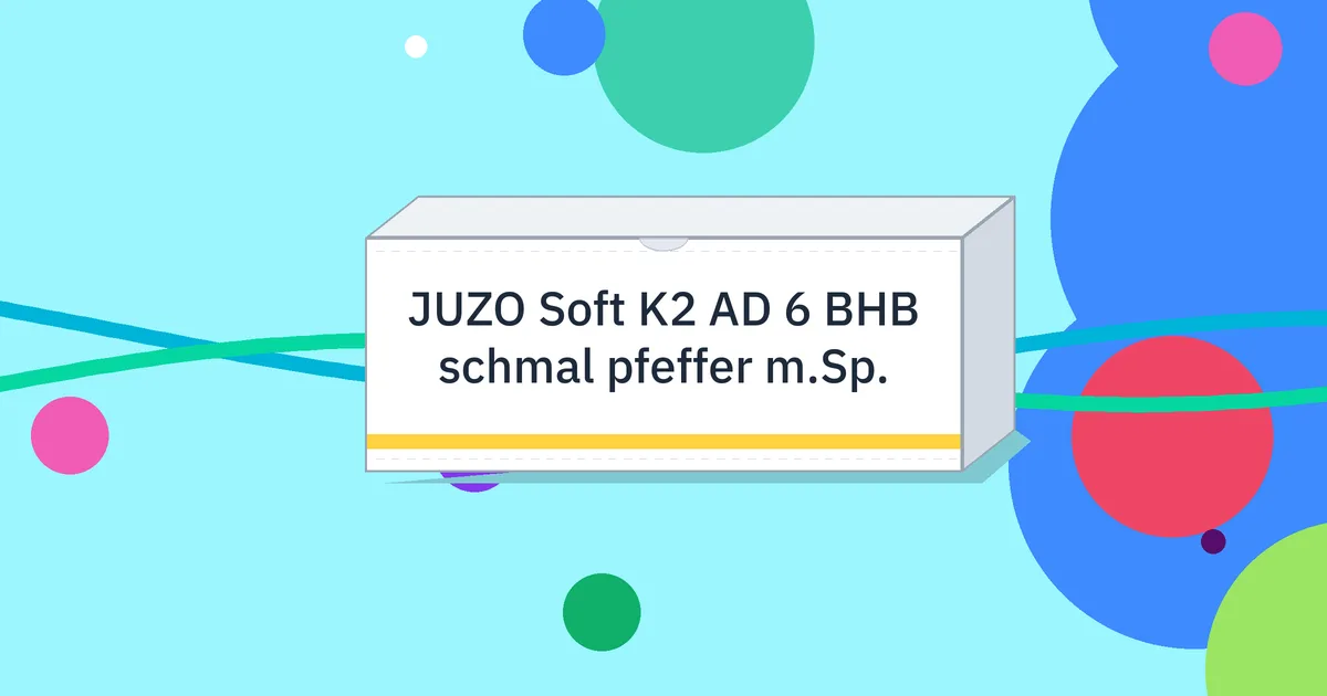 Symbolbild: Packung mit der Aufschrift JUZO Soft K2 AD 6 BHB schmal pfeffer m.Sp. (PZN 15464969) – Verfügbarkeit und Bezug in Apotheken in Frankfurt am Main