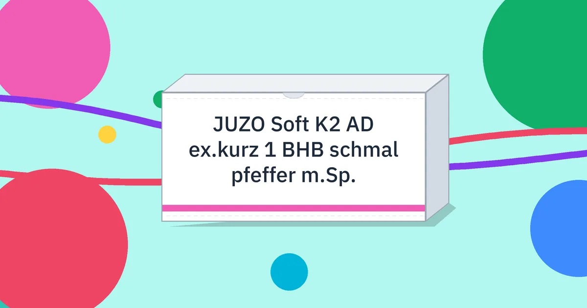 Symbolbild: Packung mit der Aufschrift JUZO Soft K2 AD ex.kurz 1 BHB schmal pfeffer m.Sp. (PZN 15466187) – Verfügbarkeit und Bezug in Apotheken in Frankfurt am Main
