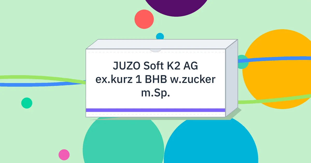 Symbolbild: Packung mit der Aufschrift JUZO Soft K2 AG ex.kurz 1 BHB w.zucker m.Sp. (PZN 14843096) – Verfügbarkeit und Bezug in Apotheken in Frankfurt am Main