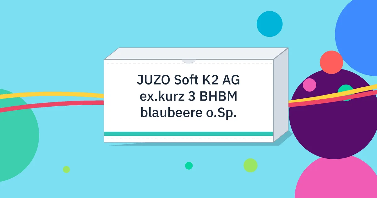 Symbolbild: Packung mit der Aufschrift JUZO Soft K2 AG ex.kurz 3 BHBM blaubeere o.Sp. (PZN 14862337) – Verfügbarkeit und Bezug in Apotheken in Frankfurt am Main