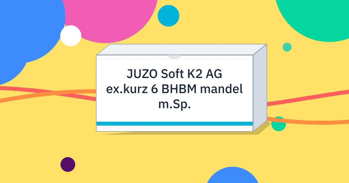 Symbolbild: Packung mit der Aufschrift JUZO Soft K2 AG ex.kurz 6 BHBM mandel m.Sp. (PZN 14860479) – Verfügbarkeit und Bezug in Apotheken in Frankfurt am Main