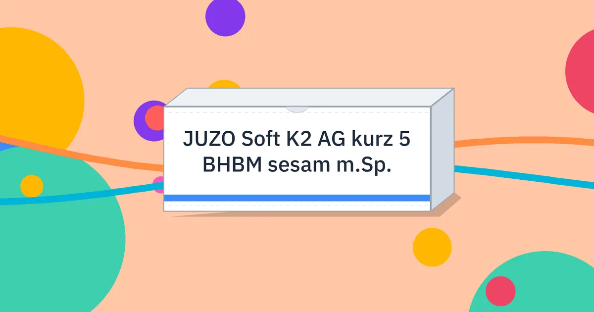 Symbolbild: Packung mit der Aufschrift JUZO Soft K2 AG kurz 5 BHBM sesam m.Sp. (PZN 14859565) – Verfügbarkeit und Bezug in Apotheken in Frankfurt am Main