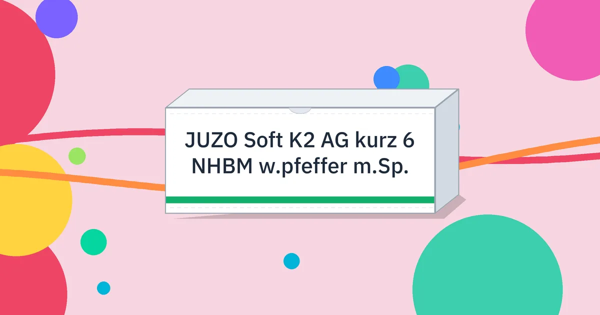 Symbolbild: Packung mit der Aufschrift JUZO Soft K2 AG kurz 6 NHBM w.pfeffer m.Sp. (PZN 15021060) – Verfügbarkeit und Bezug in Apotheken in Frankfurt am Main
