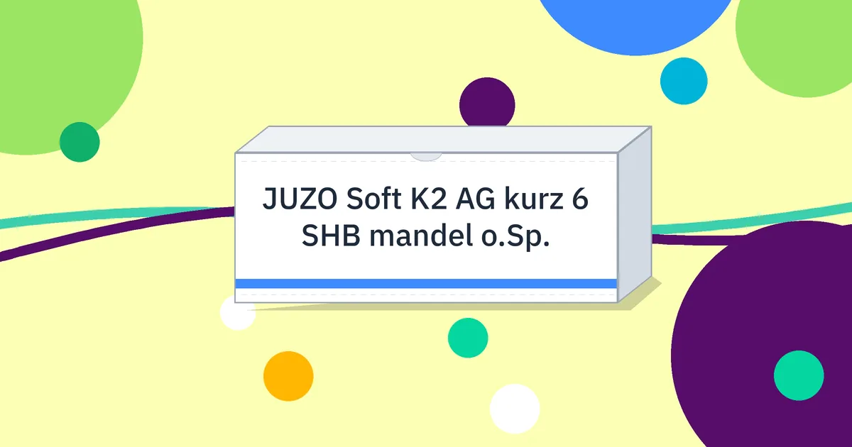 Symbolbild: Packung mit der Aufschrift JUZO Soft K2 AG kurz 6 SHB mandel o.Sp. (PZN 11308505) – Verfügbarkeit und Bezug in Apotheken in Frankfurt am Main