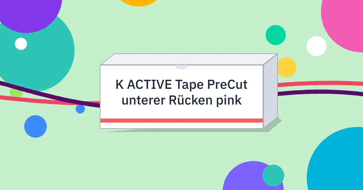 Symbolbild: Packung mit der Aufschrift K ACTIVE Tape PreCut unterer Rücken pink (PZN 06936435) – Verfügbarkeit und Bezug in Apotheken in Frankfurt am Main