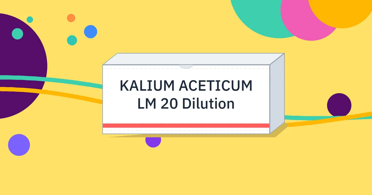 Symbolbild: Packung mit der Aufschrift KALIUM ACETICUM LM 20 Dilution (PZN 12916684) – Verfügbarkeit und Bezug in Apotheken in Frankfurt am Main