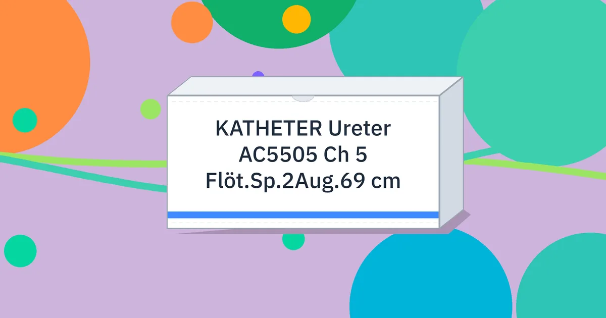 Symbolbild: Packung mit der Aufschrift KATHETER Ureter AC5505 Ch 5 Flöt.Sp.2Aug.69 cm (PZN 00543539) – Verfügbarkeit und Bezug in Apotheken in Frankfurt am Main