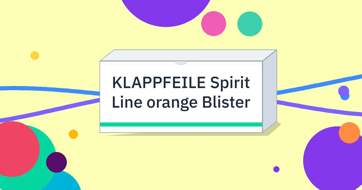 Symbolbild: Packung mit der Aufschrift KLAPPFEILE Spirit Line orange Blister (PZN 01575932) – Verfügbarkeit und Bezug in Apotheken in Frankfurt am Main