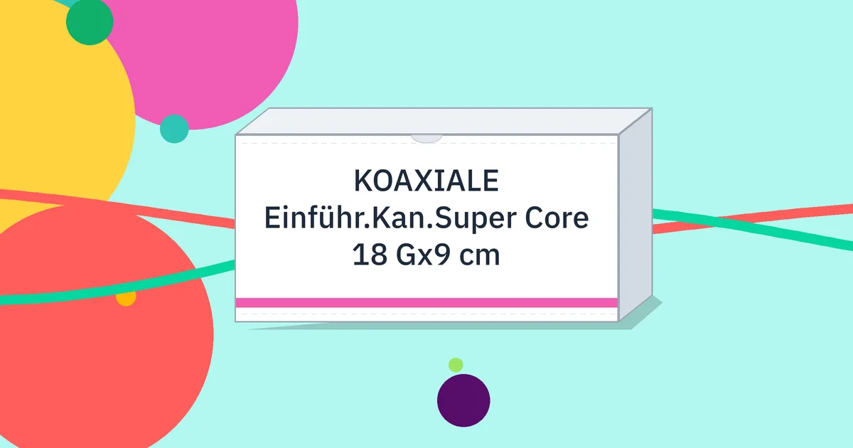 Symbolbild: Packung mit der Aufschrift KOAXIALE Einführ.Kan.Super Core 18 Gx9 cm (PZN 02350419) – Verfügbarkeit und Bezug in Apotheken in Frankfurt am Main
