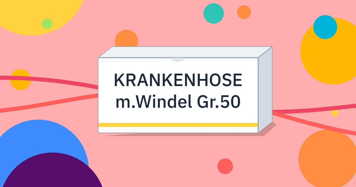 Symbolbild: Packung mit der Aufschrift KRANKENHOSE m.Windel Gr.50 (PZN 02441895) – Verfügbarkeit und Bezug in Apotheken in Frankfurt am Main