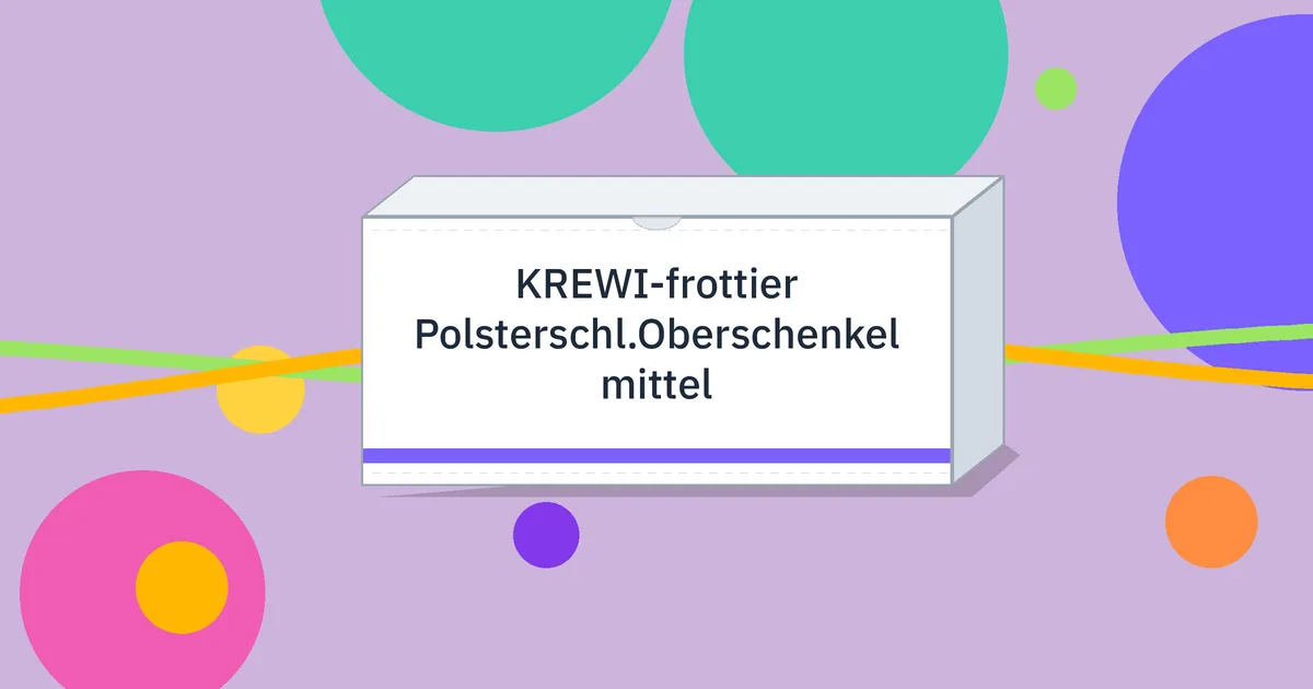 Symbolbild: Packung mit der Aufschrift KREWI-frottier Polsterschl.Oberschenkel mittel (PZN 17301036) – Verfügbarkeit und Bezug in Apotheken in Frankfurt am Main