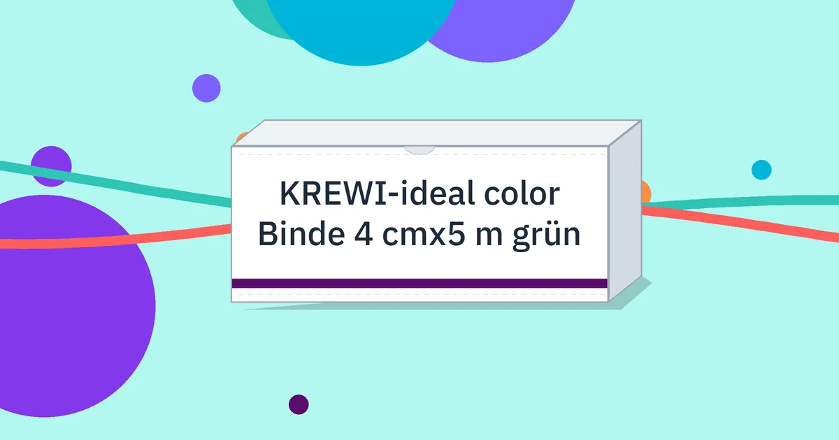 Symbolbild: Packung mit der Aufschrift KREWI-ideal color Binde 4 cmx5 m grün (PZN 17301208) – Verfügbarkeit und Bezug in Apotheken in Frankfurt am Main
