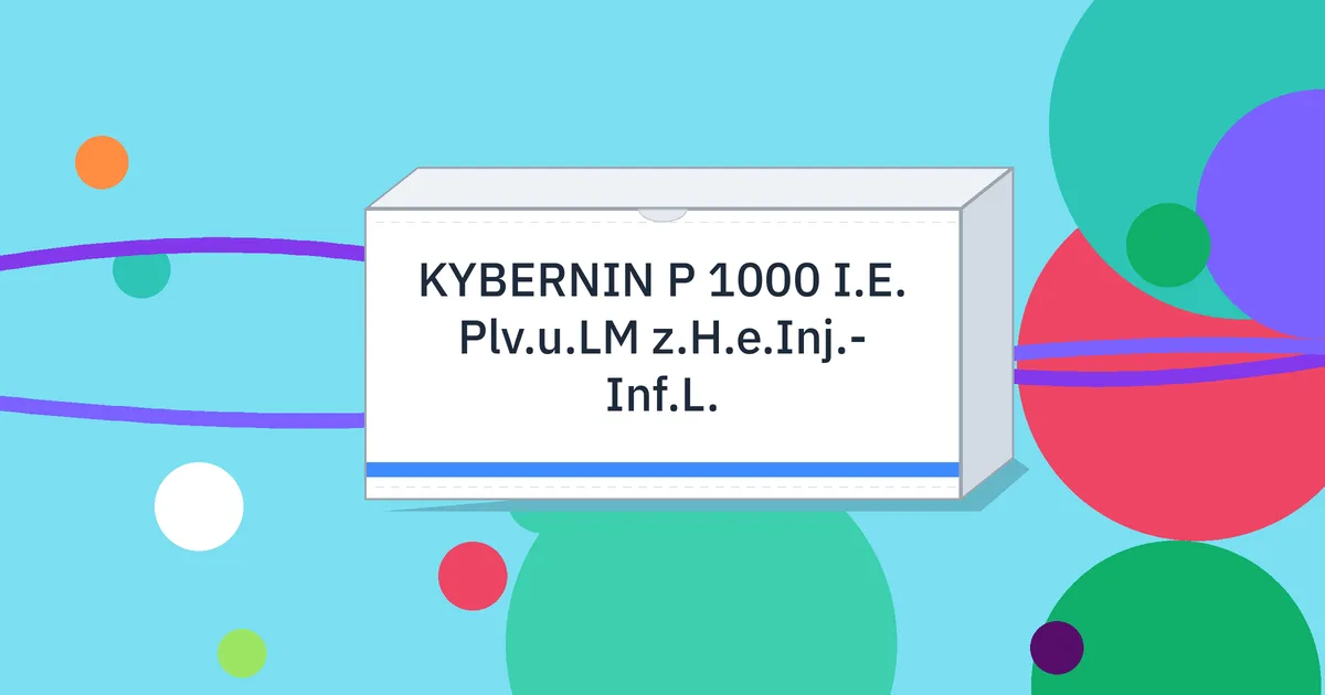 Symbolbild: Packung mit der Aufschrift KYBERNIN P 1000 I.E. Plv.u.LM z.H.e.Inj.-Inf.L. (PZN 03331186) – Verfügbarkeit und Bezug in Apotheken in Frankfurt am Main