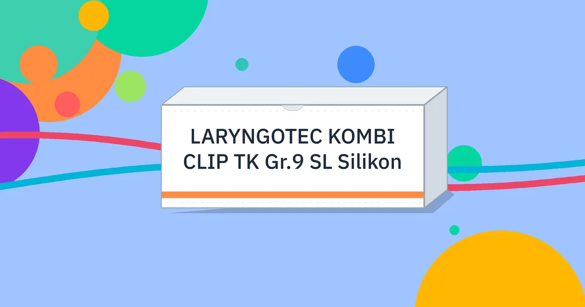 Symbolbild: Packung mit der Aufschrift LARYNGOTEC KOMBI CLIP TK Gr.9 SL Silikon (PZN 09538681) – Verfügbarkeit und Bezug in Apotheken in Frankfurt am Main