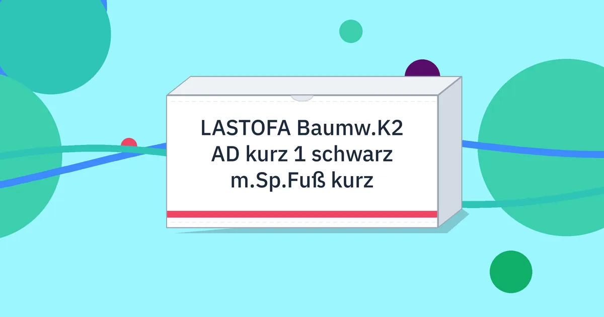 Symbolbild: Packung mit der Aufschrift LASTOFA Baumw.K2 AD kurz 1 schwarz m.Sp.Fuß kurz (PZN 01945286) – Verfügbarkeit und Bezug in Apotheken in Frankfurt am Main