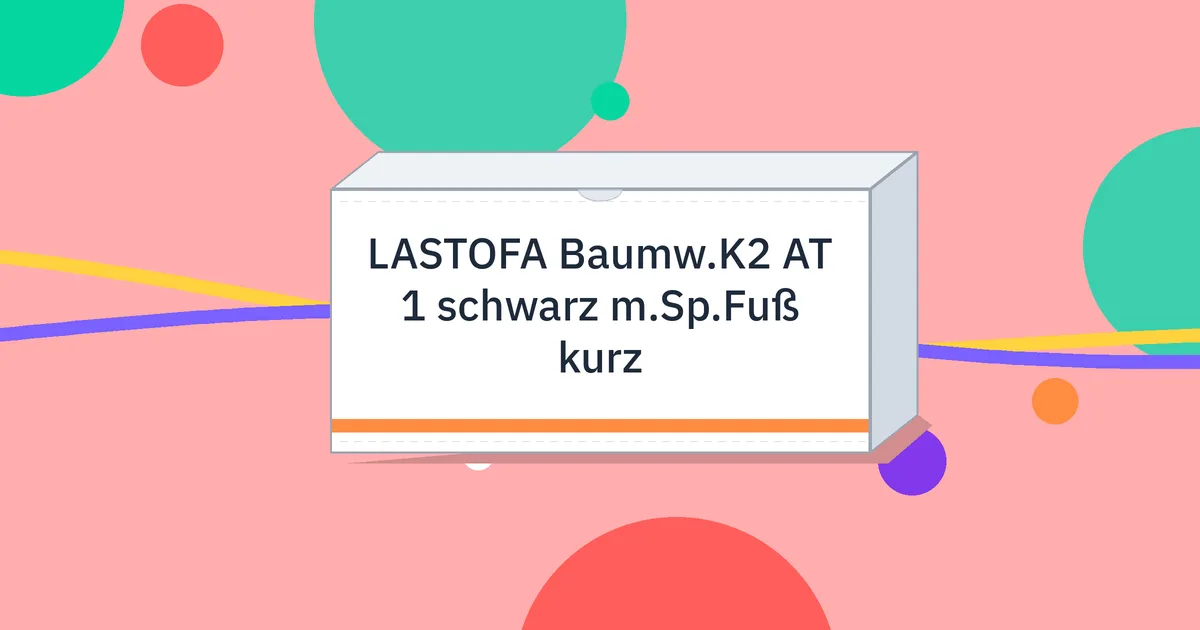 Symbolbild: Packung mit der Aufschrift LASTOFA Baumw.K2 AT 1 schwarz m.Sp.Fuß kurz (PZN 01950471) – Verfügbarkeit und Bezug in Apotheken in Frankfurt am Main