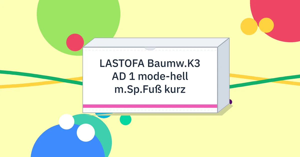 Symbolbild: Packung mit der Aufschrift LASTOFA Baumw.K3 AD 1 mode-hell m.Sp.Fuß kurz (PZN 01952441) – Verfügbarkeit und Bezug in Apotheken in Frankfurt am Main