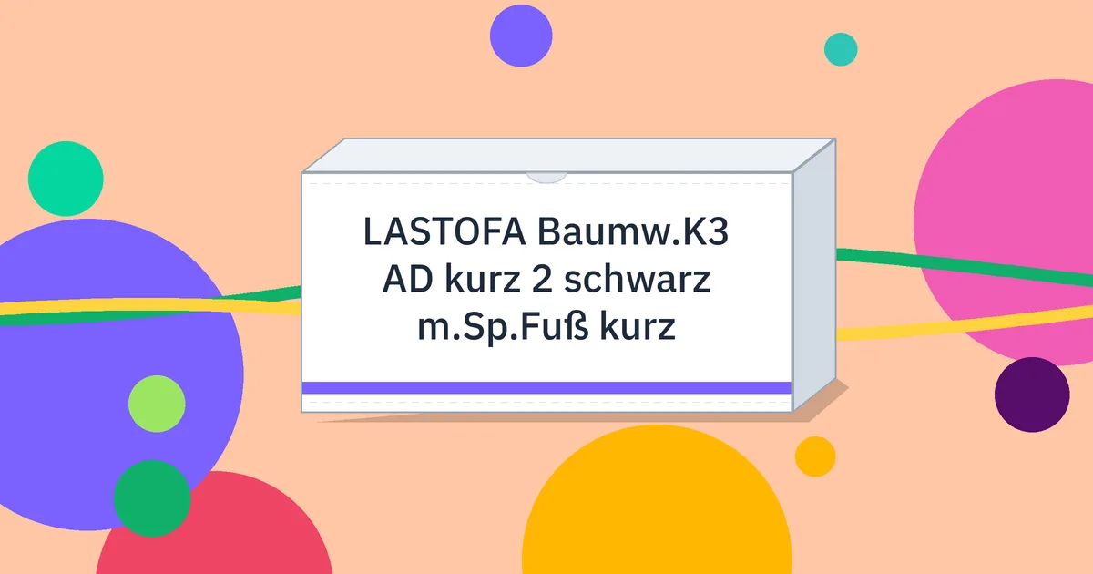 Symbolbild: Packung mit der Aufschrift LASTOFA Baumw.K3 AD kurz 2 schwarz m.Sp.Fuß kurz (PZN 01953512) – Verfügbarkeit und Bezug in Apotheken in Frankfurt am Main