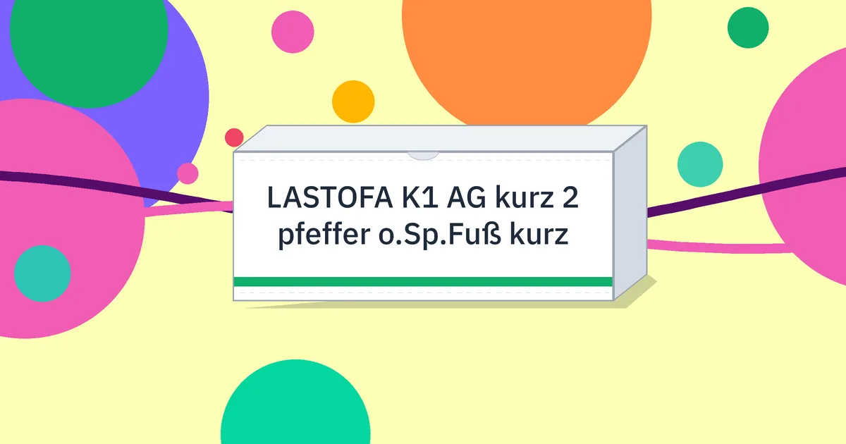 Symbolbild: Packung mit der Aufschrift LASTOFA K1 AG kurz 2 pfeffer o.Sp.Fuß kurz (PZN 13790529) – Verfügbarkeit und Bezug in Apotheken in Frankfurt am Main