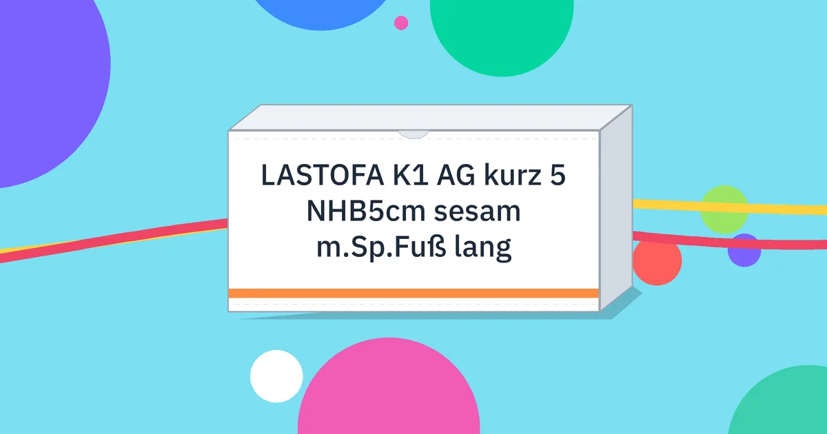 Symbolbild: Packung mit der Aufschrift LASTOFA K1 AG kurz 5 NHB5cm sesam m.Sp.Fuß lang (PZN 13793568) – Verfügbarkeit und Bezug in Apotheken in Frankfurt am Main