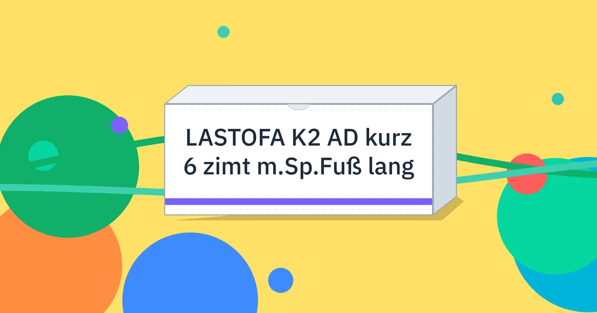 Symbolbild: Packung mit der Aufschrift LASTOFA K2 AD kurz 6 zimt m.Sp.Fuß lang (PZN 13801322) – Verfügbarkeit und Bezug in Apotheken in Frankfurt am Main