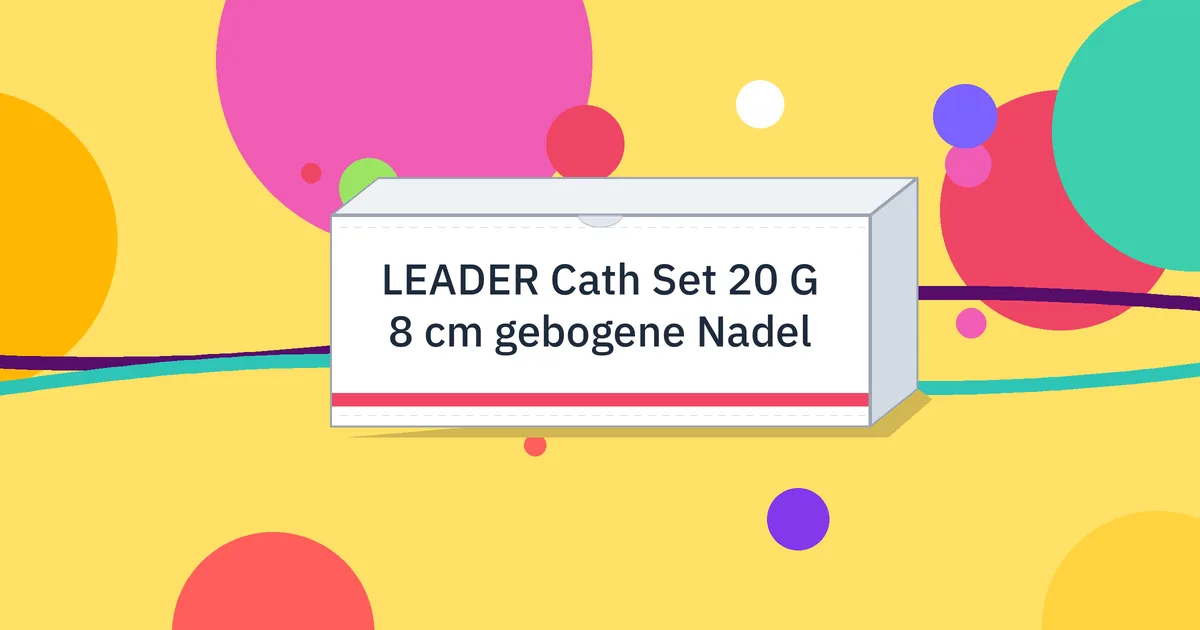 Symbolbild: Packung mit der Aufschrift LEADER Cath Set 20 G 8 cm gebogene Nadel (PZN 09380429) – Verfügbarkeit und Bezug in Apotheken in Frankfurt am Main