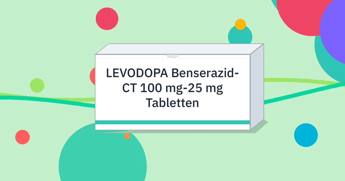 Symbolbild: Packung mit der Aufschrift LEVODOPA Benserazid-CT 100 mg-25 mg Tabletten (PZN 01126772) – Verfügbarkeit und Bezug in Apotheken in Frankfurt am Main