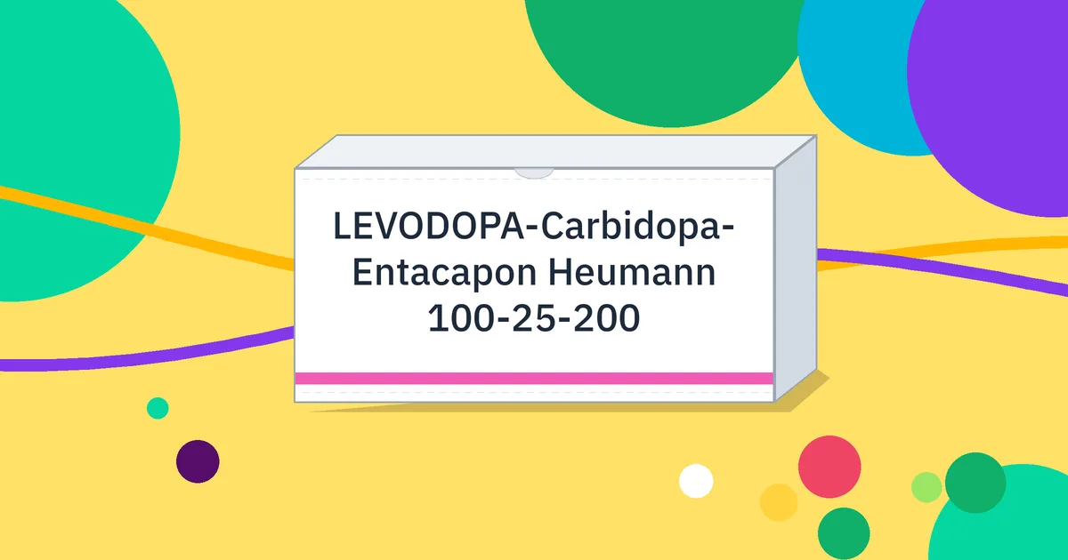 Symbolbild: Packung mit der Aufschrift LEVODOPA-Carbidopa-Entacapon Heumann 100-25-200 (PZN 17148876) – Verfügbarkeit und Bezug in Apotheken in Frankfurt am Main