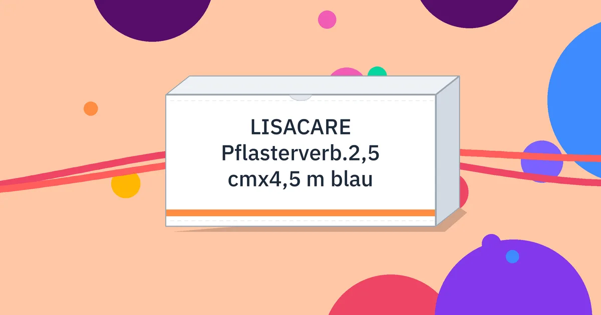 Symbolbild: Packung mit der Aufschrift LISACARE Pflasterverb.2,5 cmx4,5 m blau (PZN 17891434) – Verfügbarkeit und Bezug in Apotheken in Frankfurt am Main