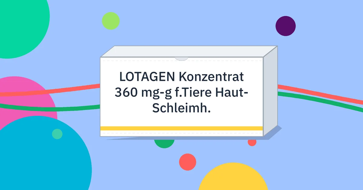 Symbolbild: Packung mit der Aufschrift LOTAGEN Konzentrat 360 mg-g f.Tiere Haut-Schleimh. (PZN 14040902) – Verfügbarkeit und Bezug in Apotheken in Frankfurt am Main