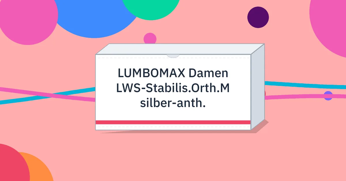 Symbolbild: Packung mit der Aufschrift LUMBOMAX Damen LWS-Stabilis.Orth.M silber-anth. (PZN 11097646) – Verfügbarkeit und Bezug in Apotheken in Frankfurt am Main