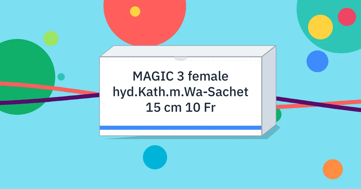 Symbolbild: Packung mit der Aufschrift MAGIC 3 female hyd.Kath.m.Wa-Sachet 15 cm 10 Fr (PZN 11136889) – Verfügbarkeit und Bezug in Apotheken in Frankfurt am Main
