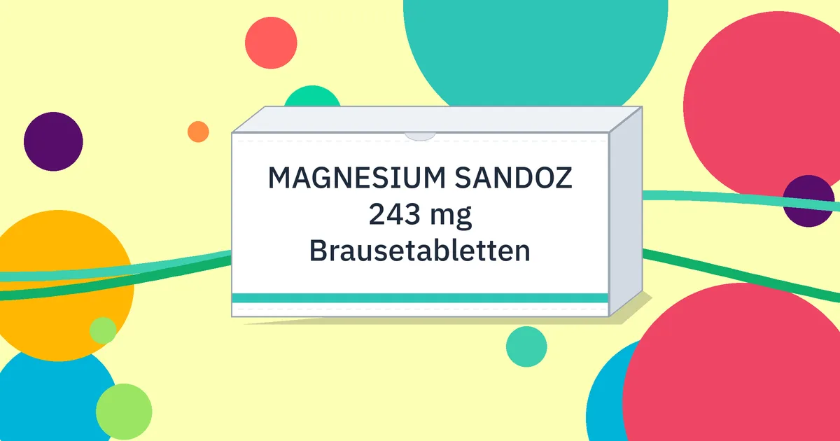 Symbolbild: Packung mit der Aufschrift MAGNESIUM SANDOZ 243 mg Brausetabletten (PZN 11013431) – Verfügbarkeit und Bezug in Apotheken in Frankfurt am Main