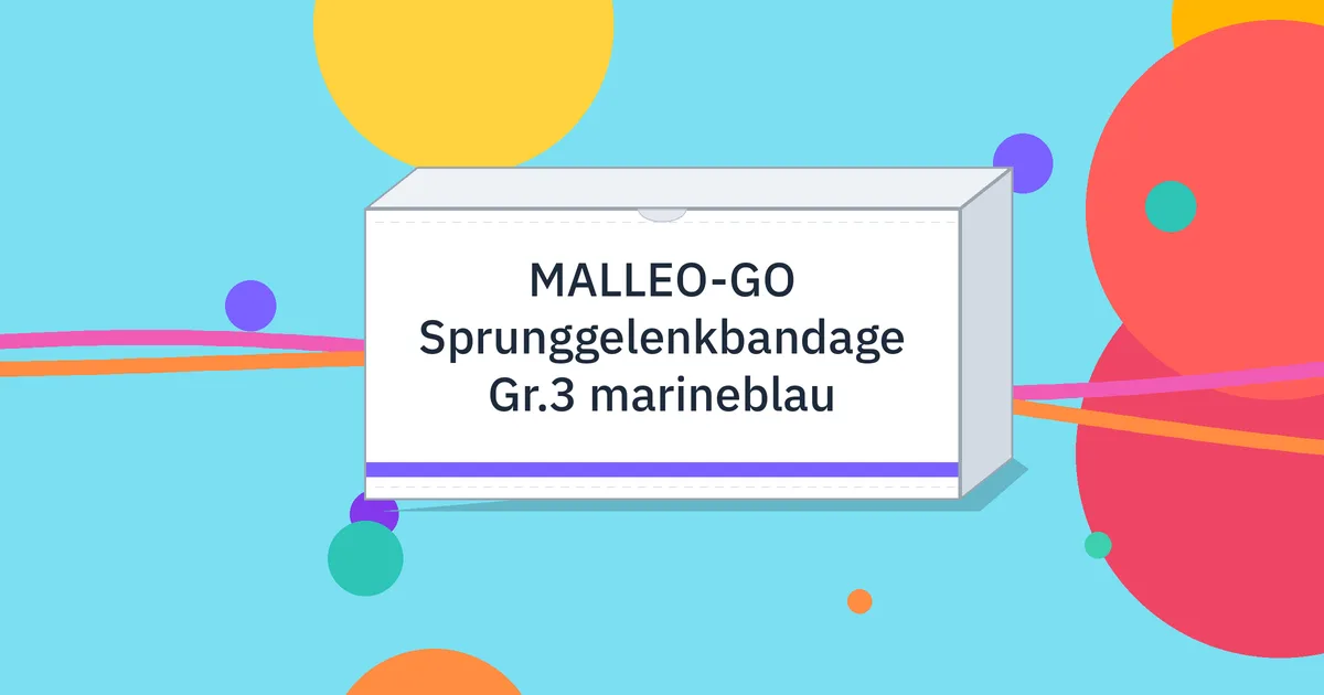 Symbolbild: Packung mit der Aufschrift MALLEO-GO Sprunggelenkbandage Gr.3 marineblau (PZN 19742313) – Verfügbarkeit und Bezug in Apotheken in Frankfurt am Main