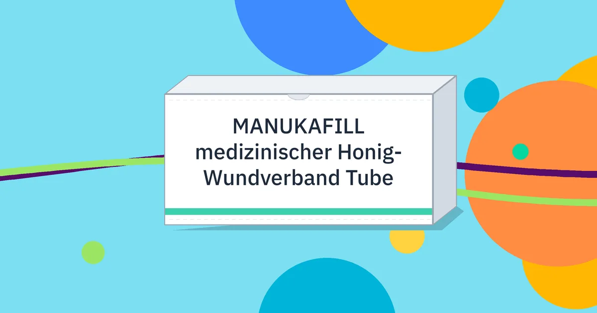 Symbolbild: Packung mit der Aufschrift MANUKAFILL medizinischer Honig-Wundverband Tube (PZN 20327619) – Verfügbarkeit und Bezug in Apotheken in Frankfurt am Main
