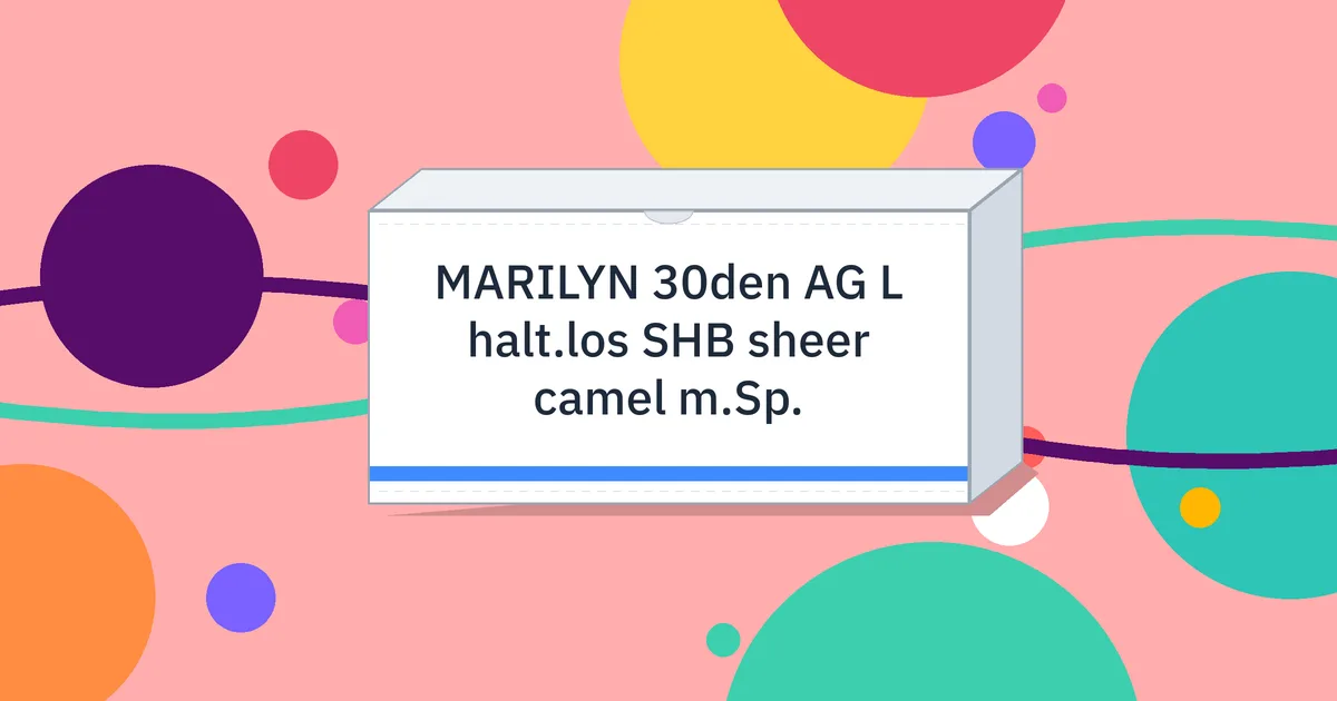 Symbolbild: Packung mit der Aufschrift MARILYN 30den AG L halt.los SHB sheer camel m.Sp. (PZN 16186515) – Verfügbarkeit und Bezug in Apotheken in Frankfurt am Main