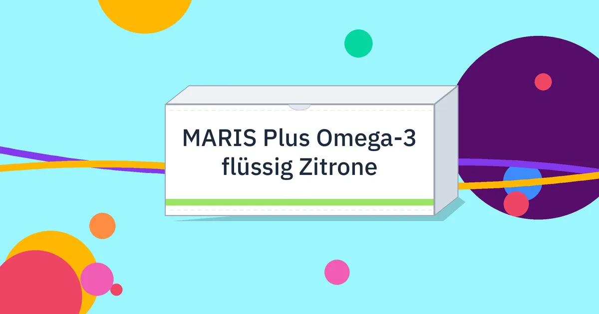 Symbolbild: Packung mit der Aufschrift MARIS Plus Omega-3 flüssig Zitrone (PZN 12557682) – Verfügbarkeit und Bezug in Apotheken in Frankfurt am Main