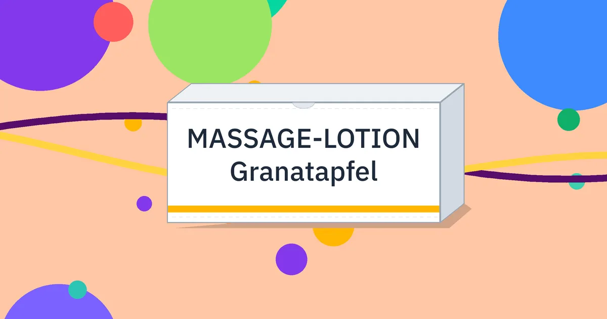 Symbolbild: Packung mit der Aufschrift MASSAGE-LOTION Granatapfel (PZN 13650627) – Verfügbarkeit und Bezug in Apotheken in Frankfurt am Main
