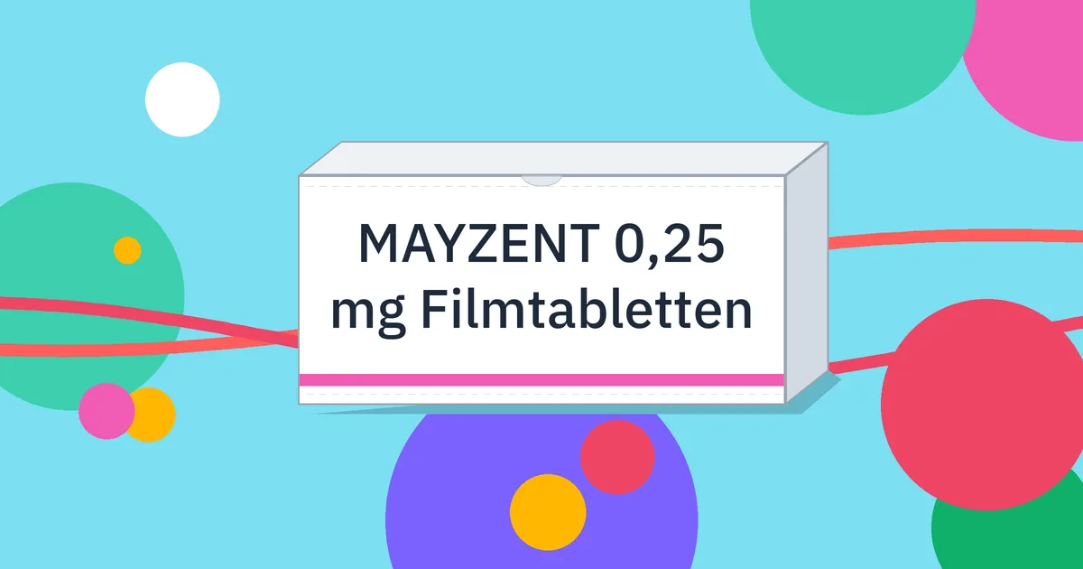 Symbolbild: Packung mit der Aufschrift MAYZENT 0,25 mg Filmtabletten (PZN 15227459) – Verfügbarkeit und Bezug in Apotheken in Frankfurt am Main