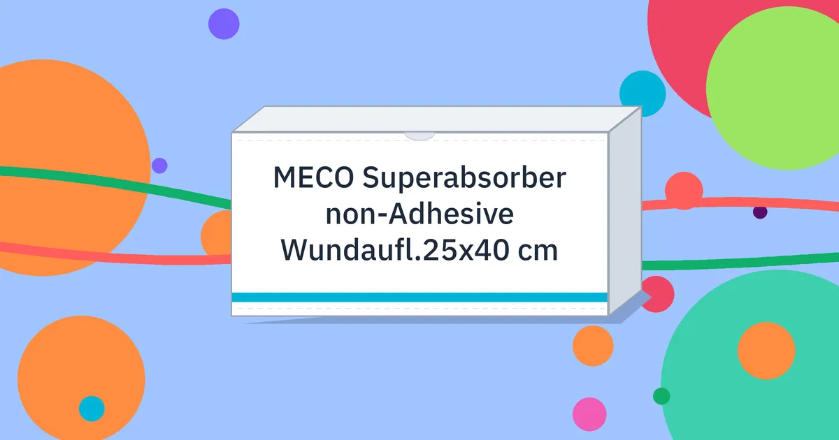 Symbolbild: Packung mit der Aufschrift MECO Superabsorber non-Adhesive Wundaufl.25x40 cm (PZN 20090910) – Verfügbarkeit und Bezug in Apotheken in Frankfurt am Main