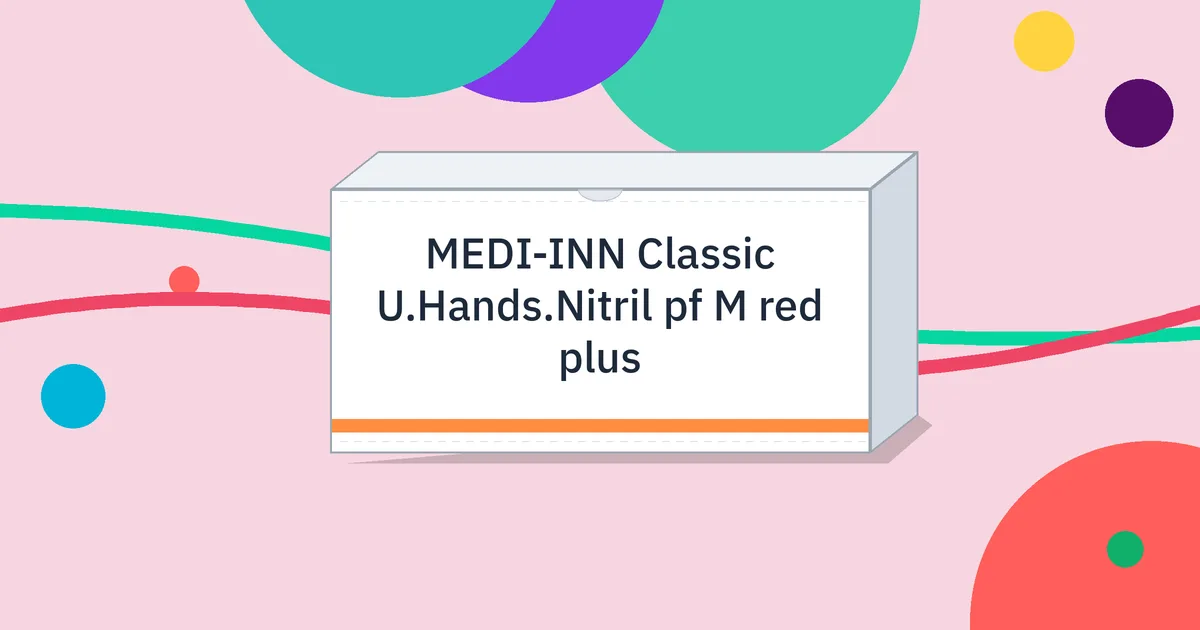Symbolbild: Packung mit der Aufschrift MEDI-INN Classic U.Hands.Nitril pf M red plus (PZN 18445122) – Verfügbarkeit und Bezug in Apotheken in Frankfurt am Main