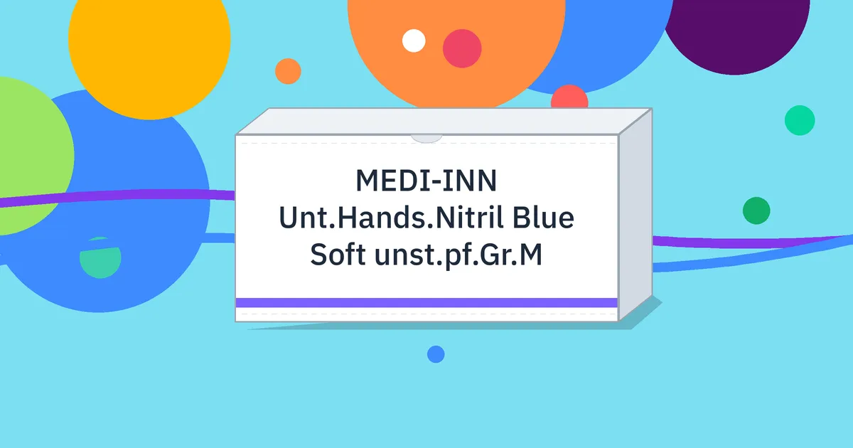 Symbolbild: Packung mit der Aufschrift MEDI-INN Unt.Hands.Nitril Blue Soft unst.pf.Gr.M (PZN 10183378) – Verfügbarkeit und Bezug in Apotheken in Frankfurt am Main