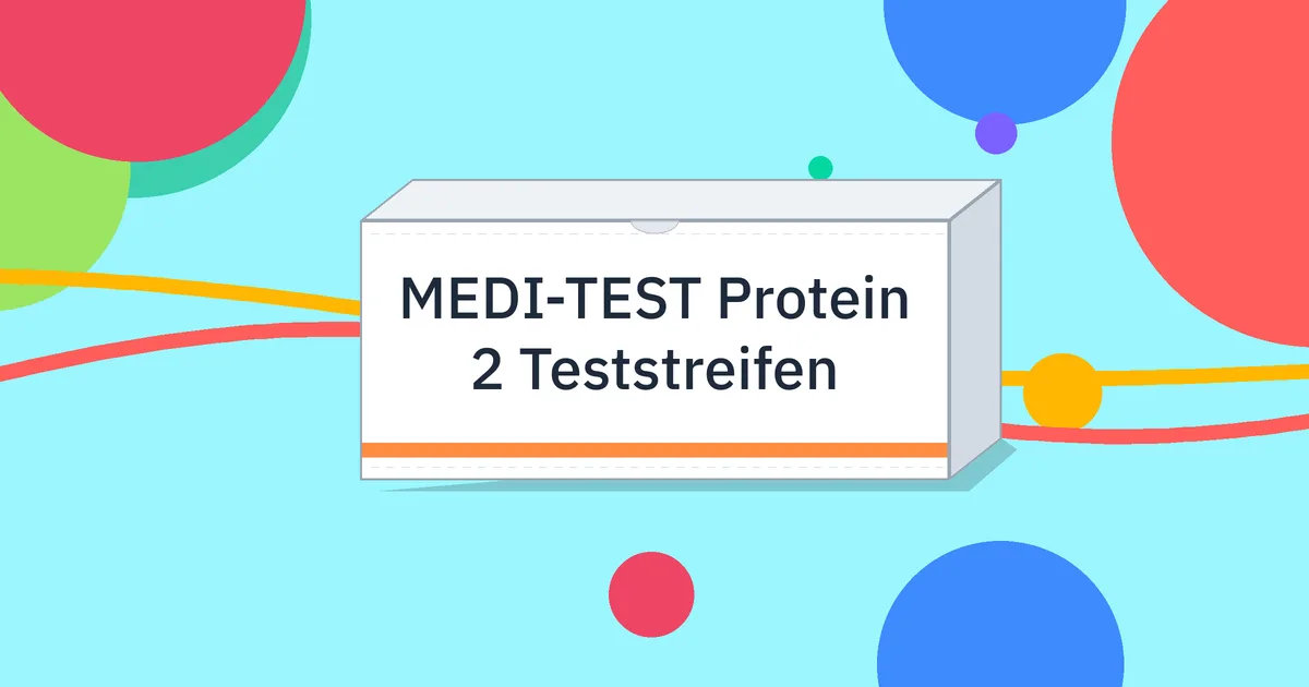 Symbolbild: Packung mit der Aufschrift MEDI-TEST Protein 2 Teststreifen (PZN 03440024) – Verfügbarkeit und Bezug in Apotheken in Frankfurt am Main